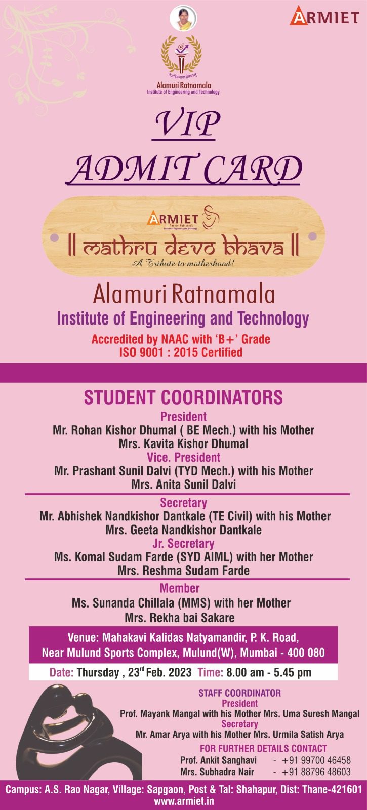 VIP – ADMIN CARD - ARMIET College of Engg & Mgmt